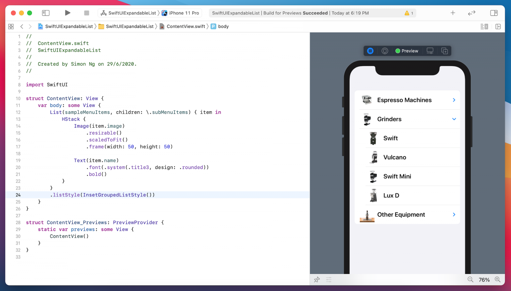 Building an Expandable List View with Inset Grouped Style Using SwiftUI