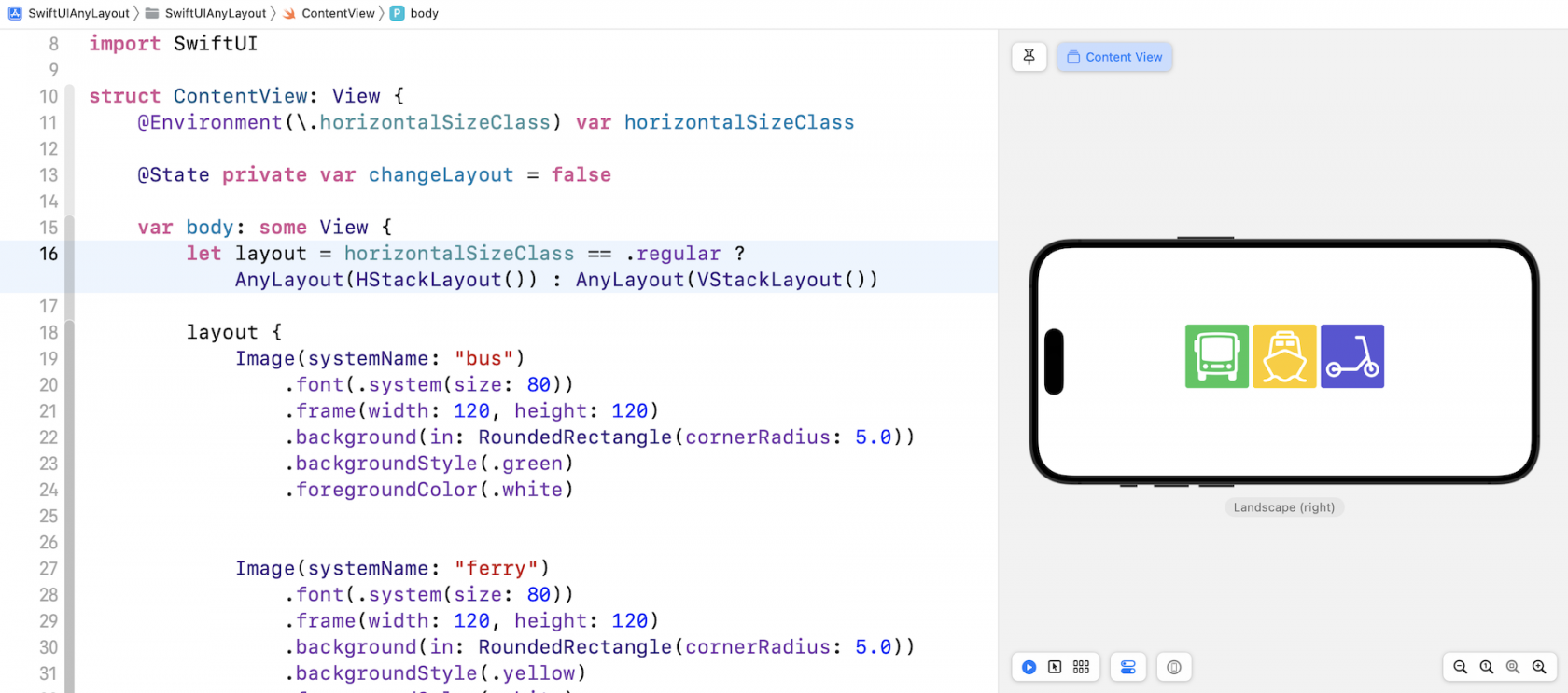Switching Layout Using SwiftUI AnyLayout