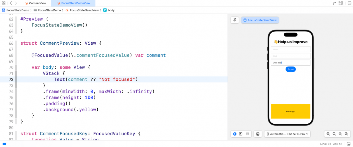 Understanding @FocusState, @FocusedValue and @FocusedObject