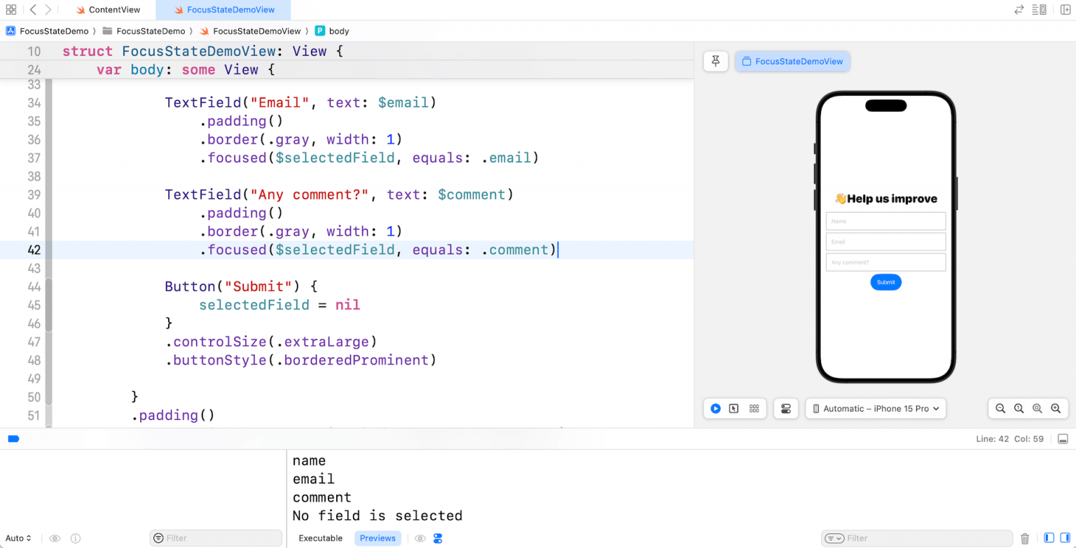 Understanding @FocusState, @FocusedValue and @FocusedObject