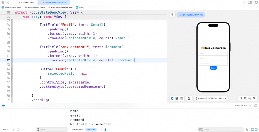 Understanding @FocusState, @FocusedValue and @FocusedObject