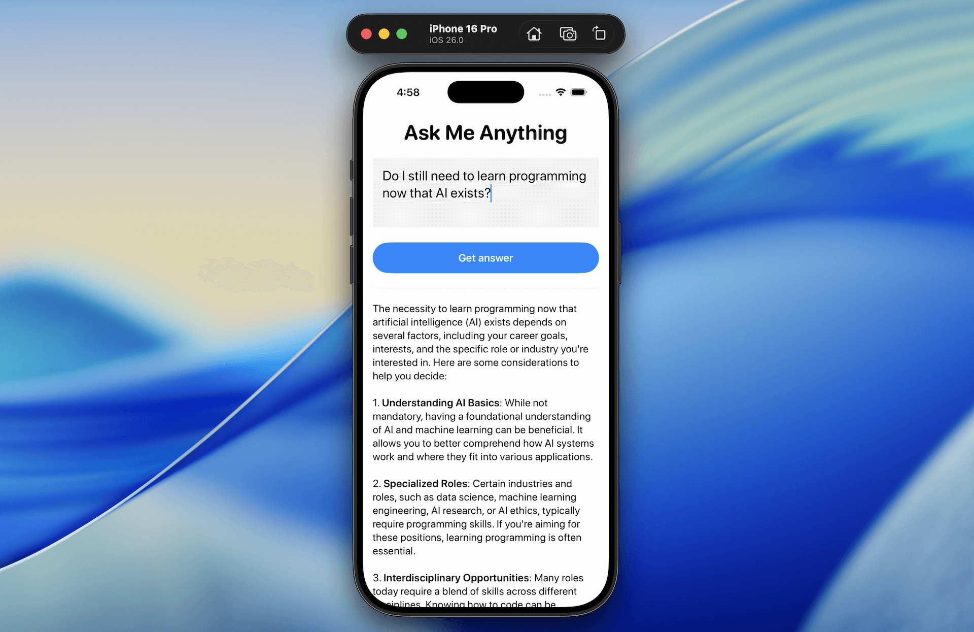 Getting Started with Foundation Models in iOS 26 · Mastering SwiftUI Book for iOS 26 and Xcode ...